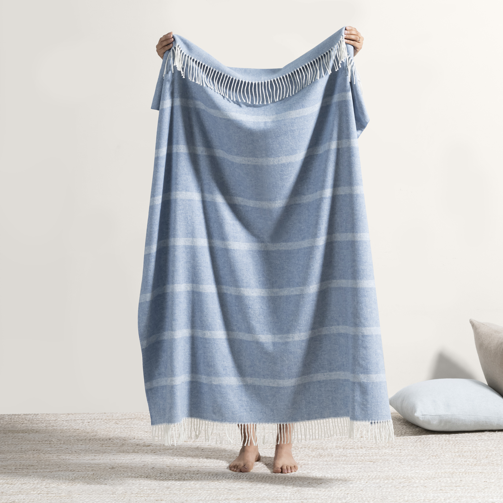 Denim Montauk Stripe Herringbone Throw | Montauk Stripe Herringbone
