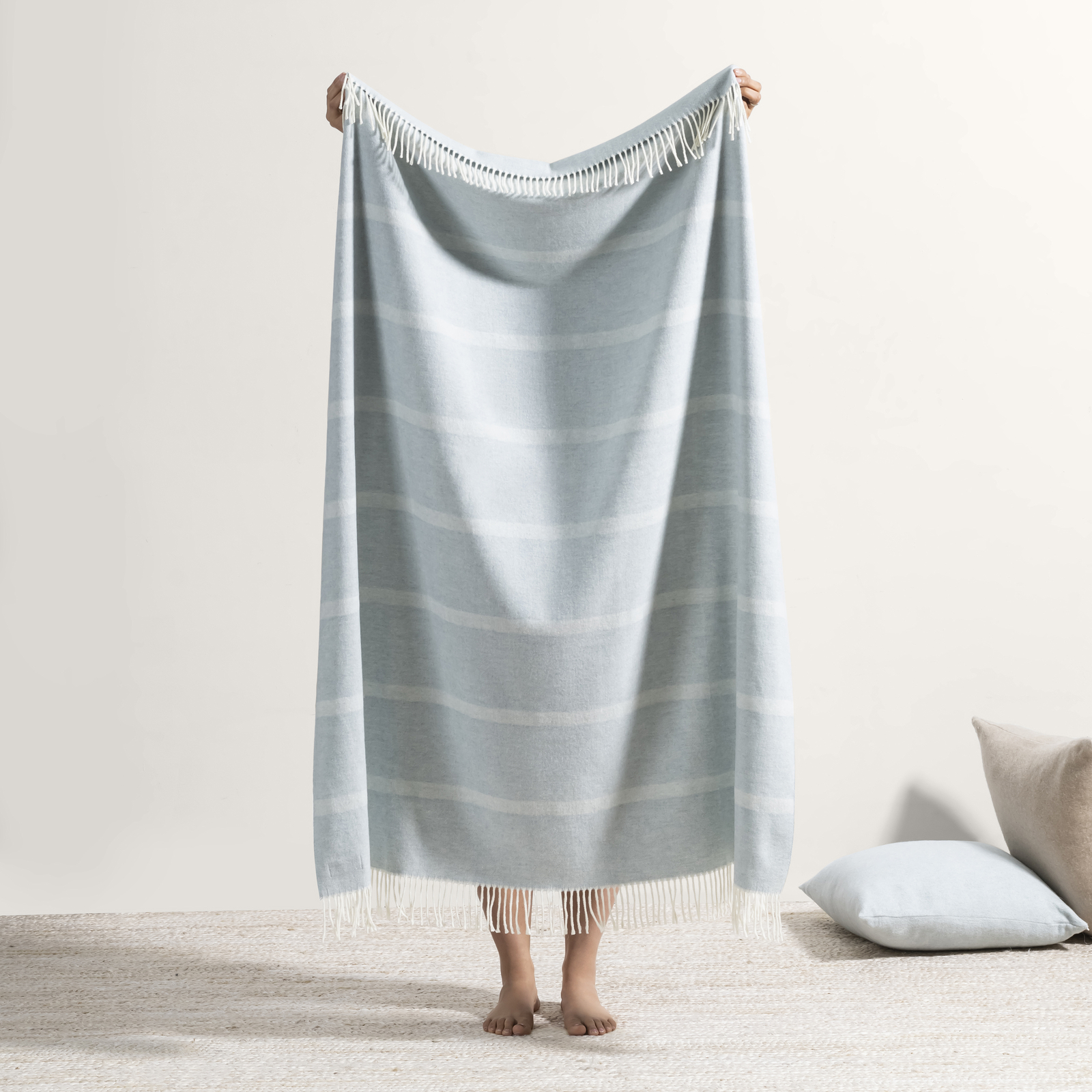 Crystal Blue Montauk Stripe Herringbone Throw | Montauk Stripe Herringbone