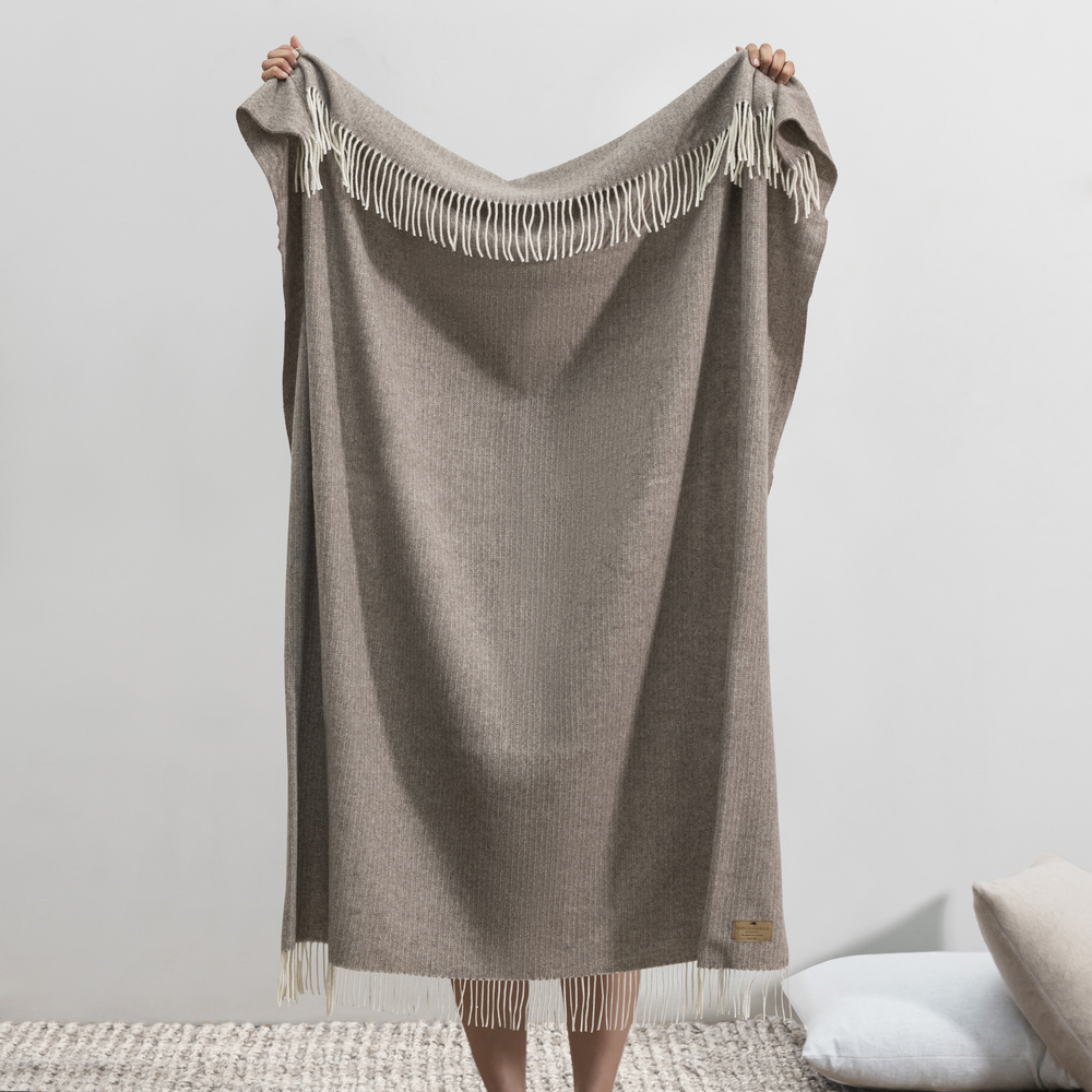 Taupe Pinstripe Cashmere Throw | Pinstripe Cashmere