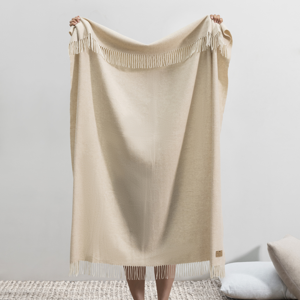 Sand Pinstripe Cashmere Throw | Pinstripe Cashmere