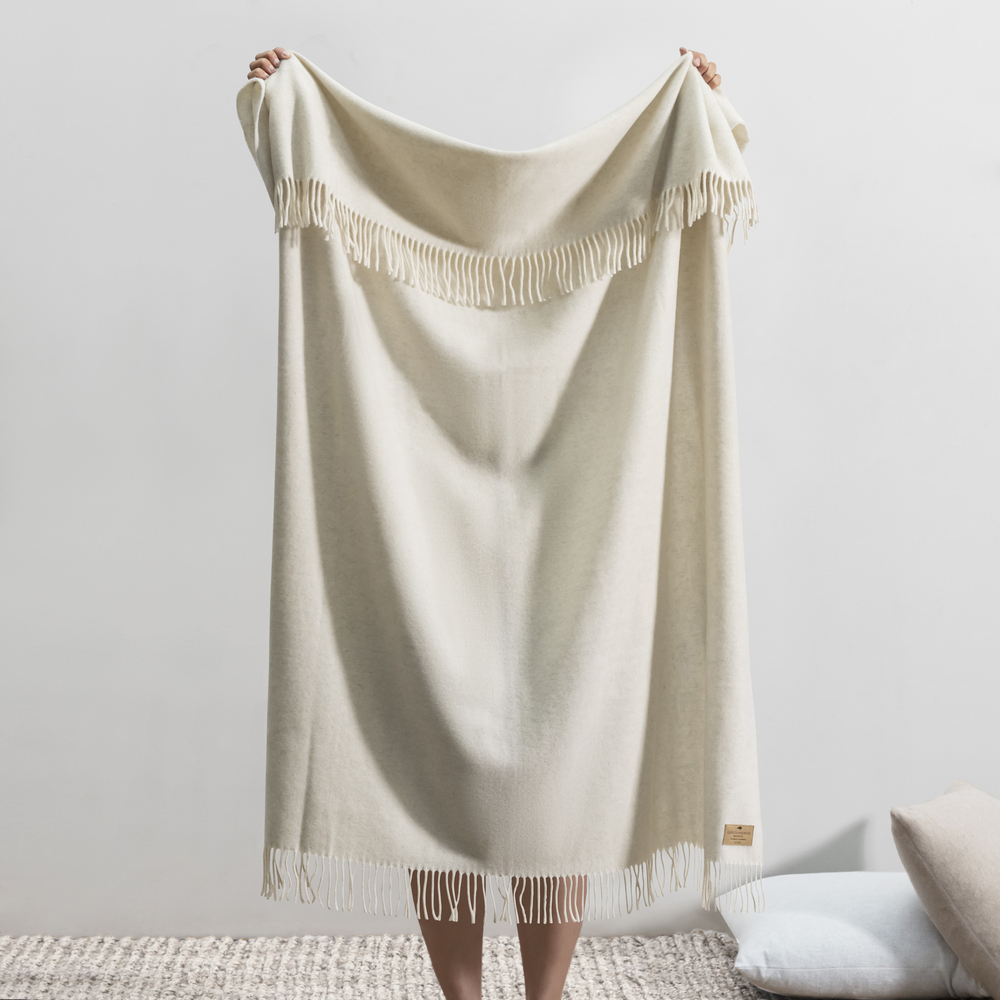 Heathered Ivory Herringbone Cashmere Throw | Herringbone Cashmere Throw