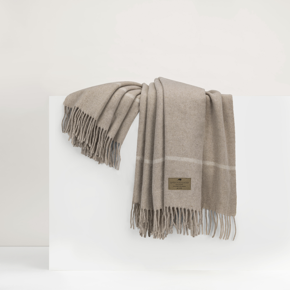 Taupe Windowpane Cashmere Throw | Windowpane Cashmere