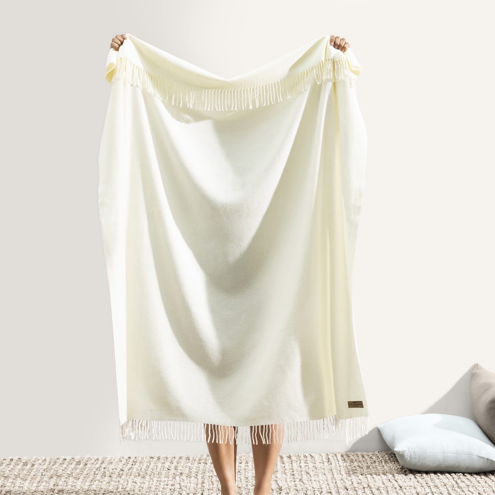 Ecru Italian Solid Throw | Italian Herringbone