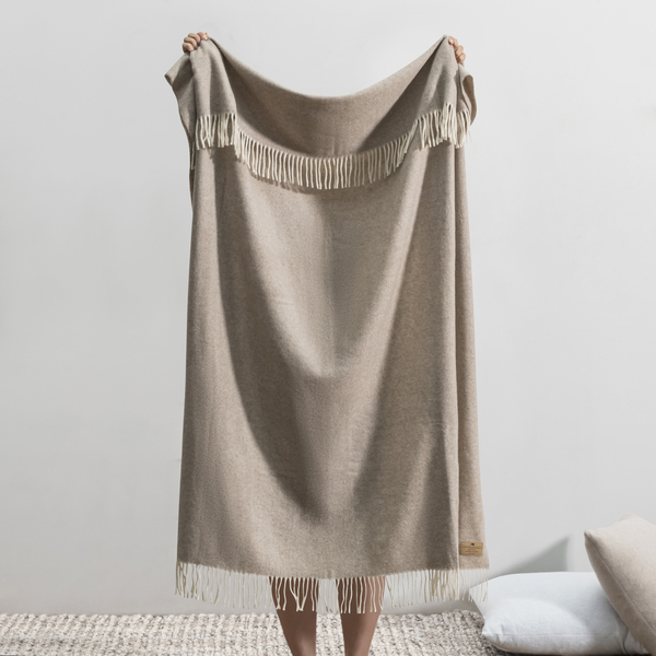 Taupe Herringbone Cashmere Throw | Herringbone Cashmere Throw
